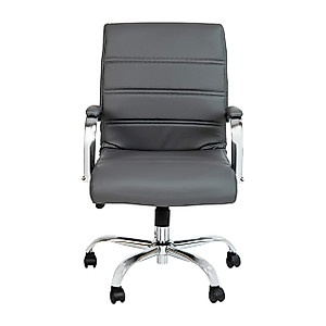 Flash Furniture Whitney Mid-Back Swivel LeatherSoft Desk Chair with Padded Seat and Armrests, Adjustable Height Padded Office Chair, Gray/Chrome