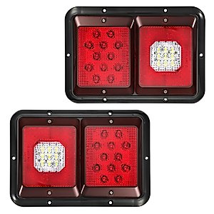 Partsam 2Pcs Double Led Trailer Tail Lights with Horizontal Mount Dual Stop Turn Tail Backup Reverse Lights 33 LED, Surface Mount RV Double Led Taillights, RV Double Led Tail Lights, Black Base