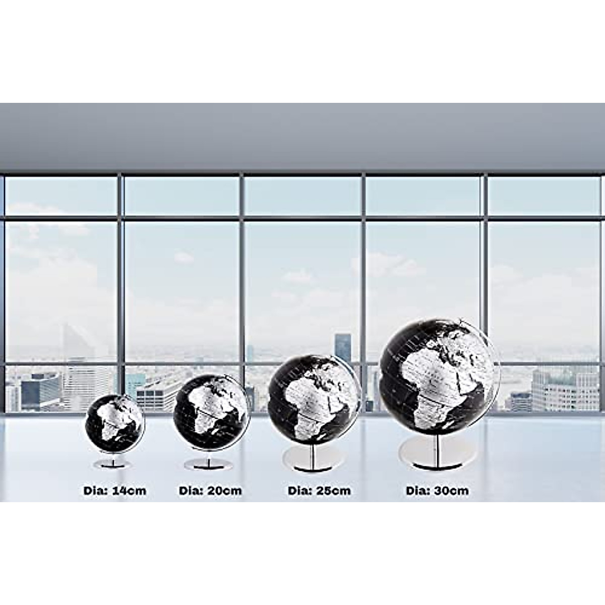 Exerz World Globe Black Dia 5.5-inch - Mini Educational Globe of Earth - Metal Base - Metallic Black