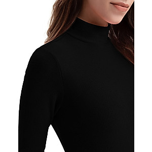 Zengjo Mock Turtleneck Ribbed Shirt Women (Black,XL)