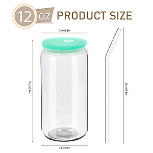 20 Pack Drinking Glass Cups with Acrylic Lids and Glass Straw Beer Can Shaped Drinking Glasses Cups, Glass Tumbler Reusable Cute Cups for Whiskey, Iced Coffee, Tea, Soda, Cocktail, Gift, Clear 16oz