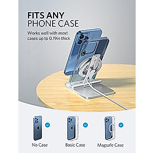 Laxarmer Phone Stand for MagSafe Charger, Adjustable Aluminum Stand Holder Dock Cradle for Desk, Compatible with iPhone 14 13 12 Mini, Pro, Pro Max, MagSafe Charger Not Included-Silver