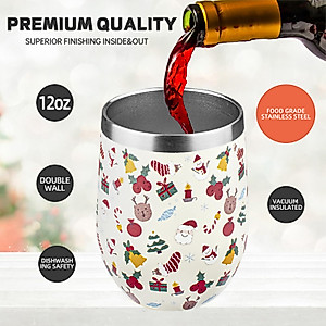 StarSpeed 12OZ Christmas Stainless Steel Wine Tumbler with lid. Stemless Double Wall Insulated Wine Tumbler. Christmas Wine Glass is suitable for different scenes, parties,outdoor, gifts