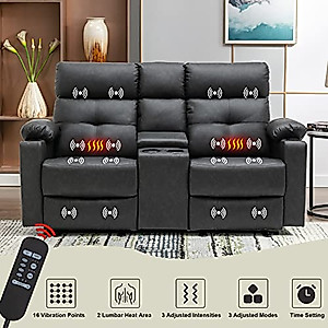 Consofa 68'' Loveseat Recliner, Power Reclining Loveseat, PU Leather Reclining Loveseat with Console, Recliner Loveseat with Heat and Massage, Cup Holders, Lumbar Support for Living Room