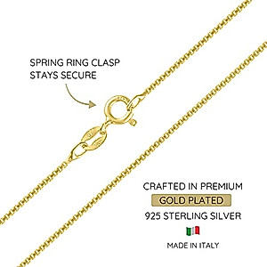 KISPER Italian 18K Gold Plated 925 Sterling Silver Diamond Cut Box Link Chain Necklace – for Women & Men with Spring Ring Clasp – Made in Italy, 16"