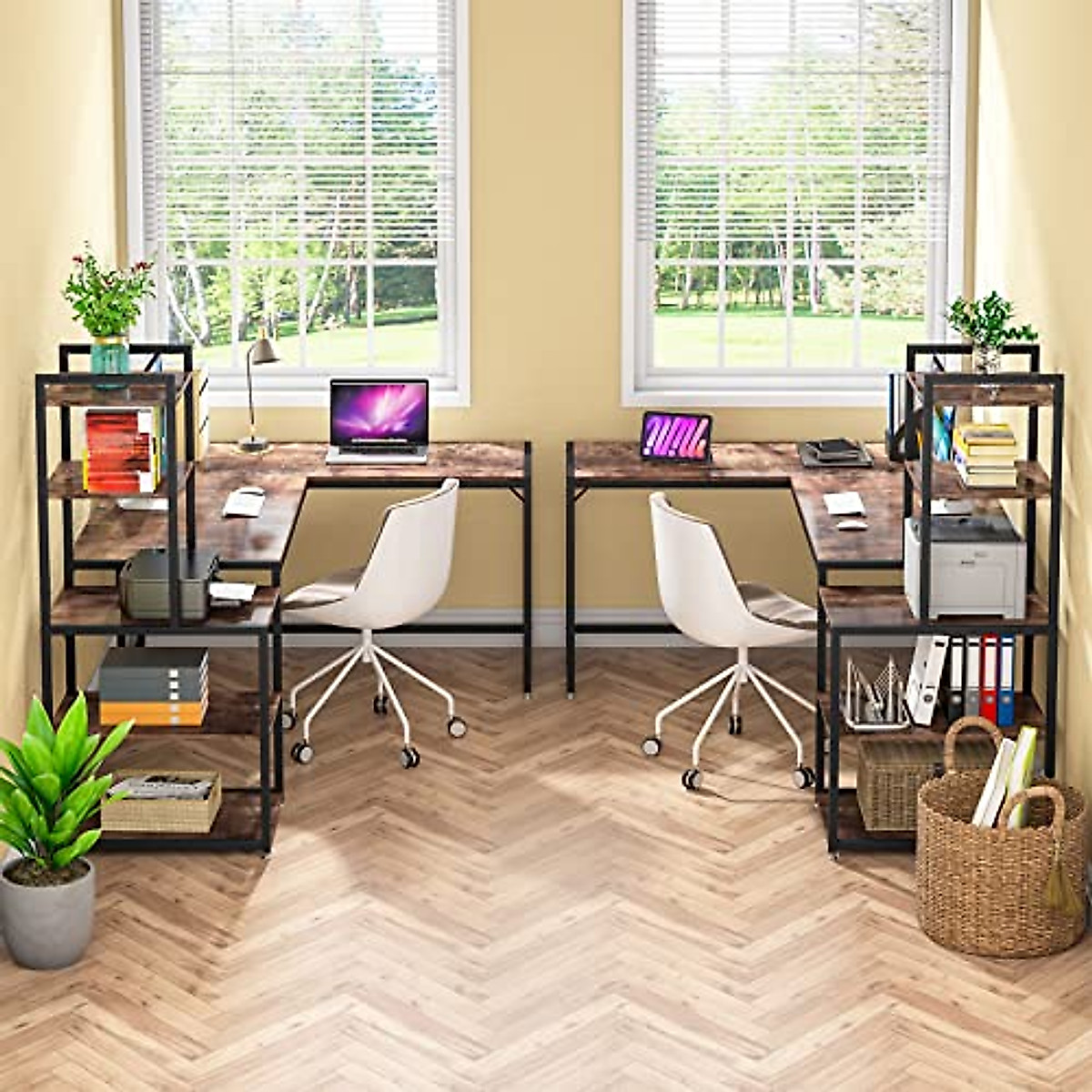 Tribesigns 79 Inch Reversible L-Shaped Desk, Industrial Large Corner Desk with 5 Tier Storage Shelves, Large L Desk Home Office Desk Computer Table Writing Desk, Rustic Brown