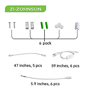 Zi-ZOHNSON 6 Pack 6CCT Tunable 4FT led Shop Lights for Workshop, 30W T8 Tube Light with 6CCT, 3000K/3500K/4000K/5000K/6000K/6500K Selectable, 130LM/W Milky Cover Linkable Shop Lights for Workshop