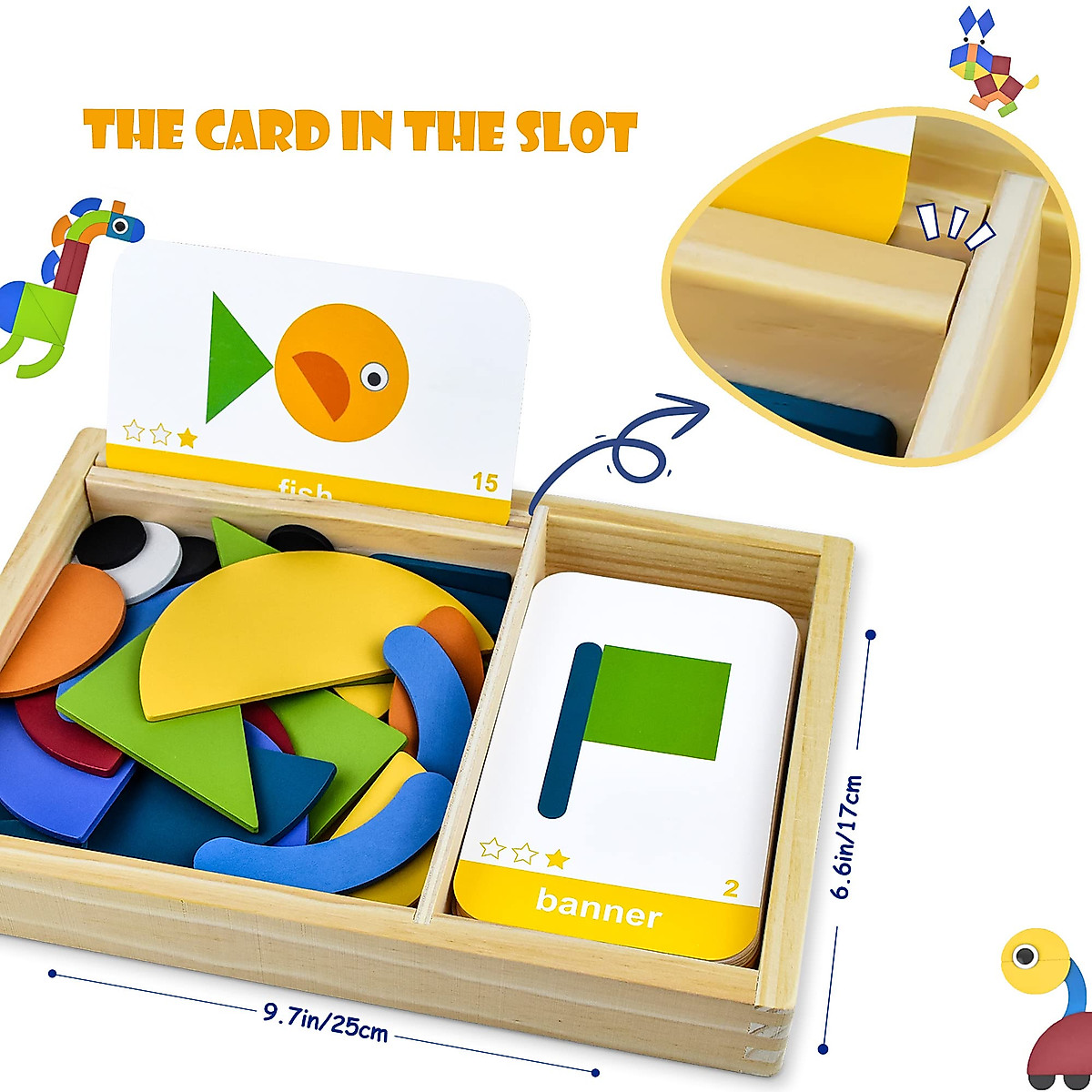 LiKee Wooden Pattern Blocks (37 Blocks& 50 Cards) (Third Edition)