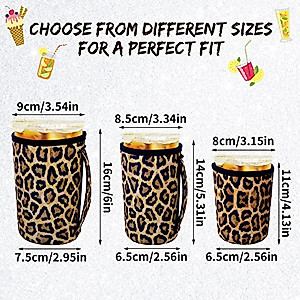 Abeillo 3 Pack Reusable Iced Coffee Sleeves 16-32oz Insulator Sleeves with Handle for Cold Drinks Beverages Drink Sleeve Holder for Popular Brands Coffee Cup (Leopard)