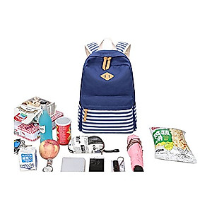 Abshoo Causal Canvas Stripe Backpack Cute Lightweight Teen Backpacks For Girls School Bag Set (Grey Set)