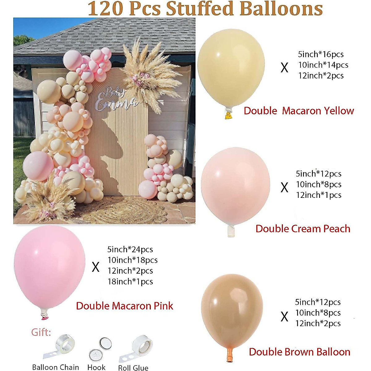 120pcs Dusty Pink Balloons Garland Arch Kit Double Stuffed Boho Balloon Rose Pink Balloon Matte Gold Balloons Cream Beige Balloon for Birthday Girls Baby Shower Bridal Wedding Party Decorations