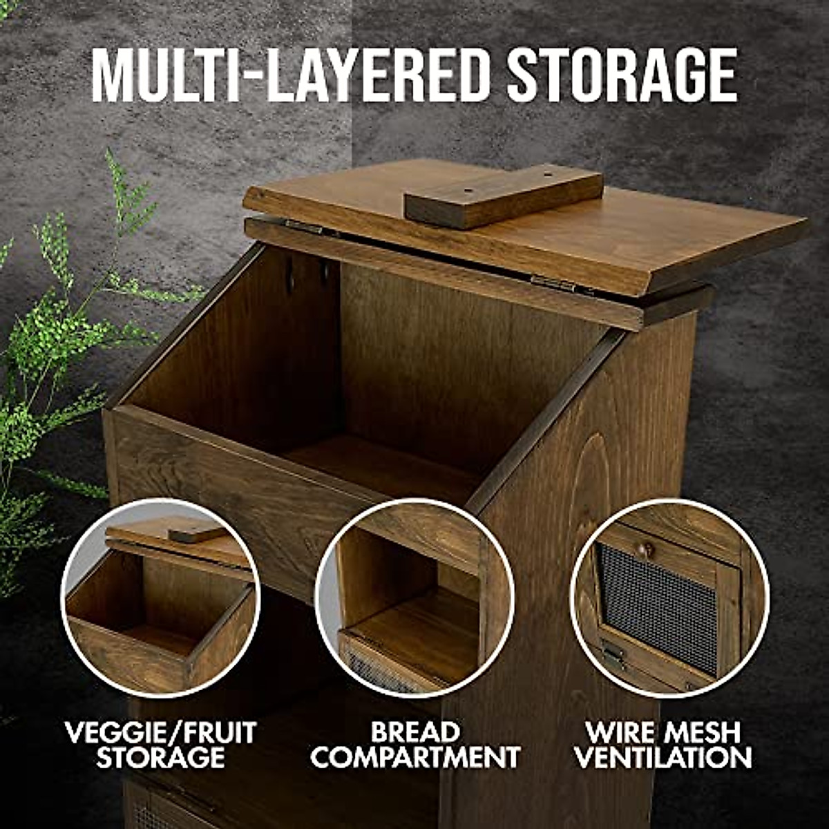Peaceful Classics Potato Storage Wood Box, Wooden Bread Storage Bins, Decorative Potato and Onion Storage Bin, Potato Bin w/Grocery Section, Wooden Vegetable Storage for Kitchen Pantry, Special Walnut