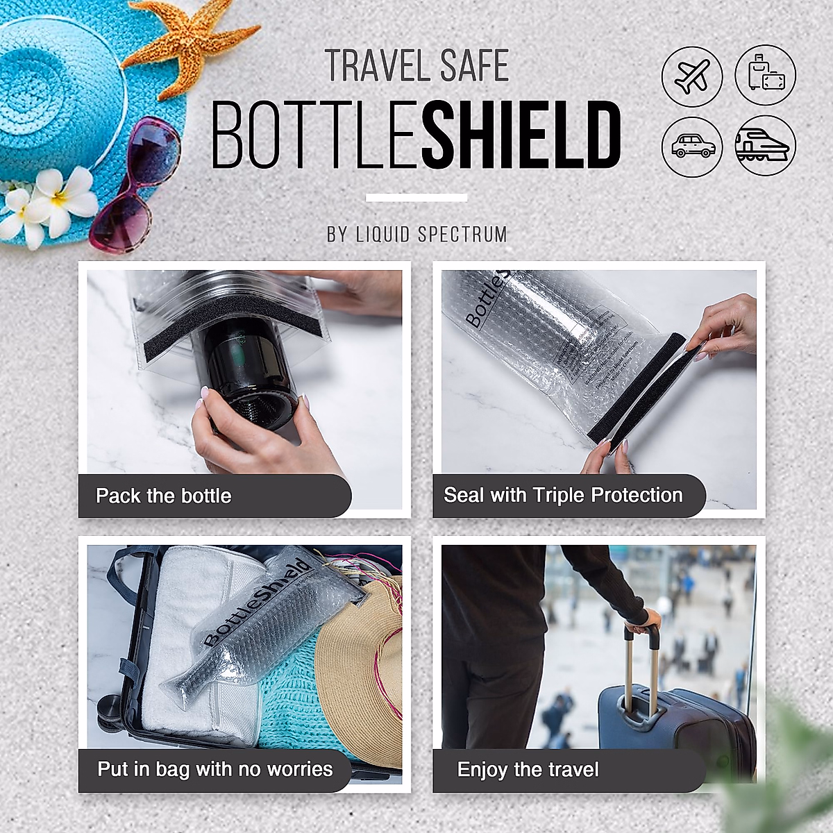 Reusable Wine Protector Travel Bag by Bottle Shield (3-pack) - Unbreakable Bottle Shipping Sleeve, Leak Proof & Double Layer Wine Bubble Wrap Sleeve | Travel Wine Bags for Suitcase Luggage