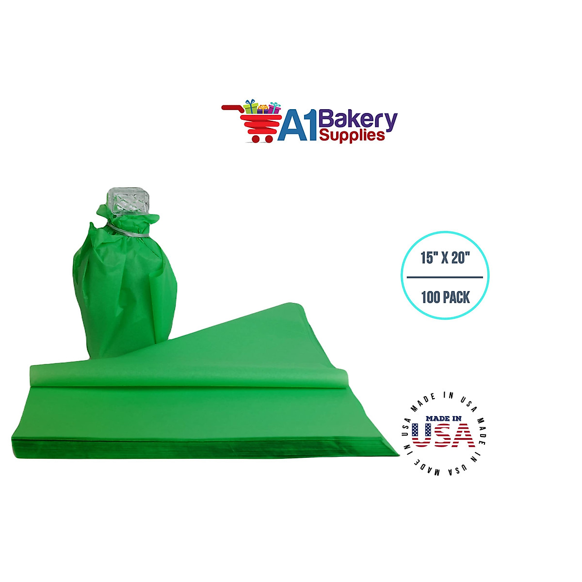 Groovy Green Tissue Paper 15 X 20-100 Sheet Pack Premium HIgh Quality Tissue A1 Bakeru Supplies Made in USA