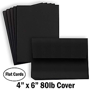 Hamilco Card Stock Blank Cards with Envelopes - Flat 4x6 Black Colored Cardstock Paper and Envelope Set 80 lb Cover 100 Pack