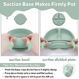 Bufims Silicone Baby Feeding Set, Baby Led Weaning Supplies, Eating Essentials Utensils with Suction Plate and Bowl, Pocket Bib, Sippy Cup with Lid, Forks Spoons Snack Container, for 6+ Months, Green