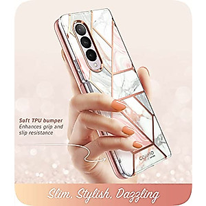 i-Blason Cosmo Series Case for Samsung Galaxy Z Fold 3 Case 5G (2021), Slim Stylish Protective Bumper Case with Built-in Screen Protector (Marble)