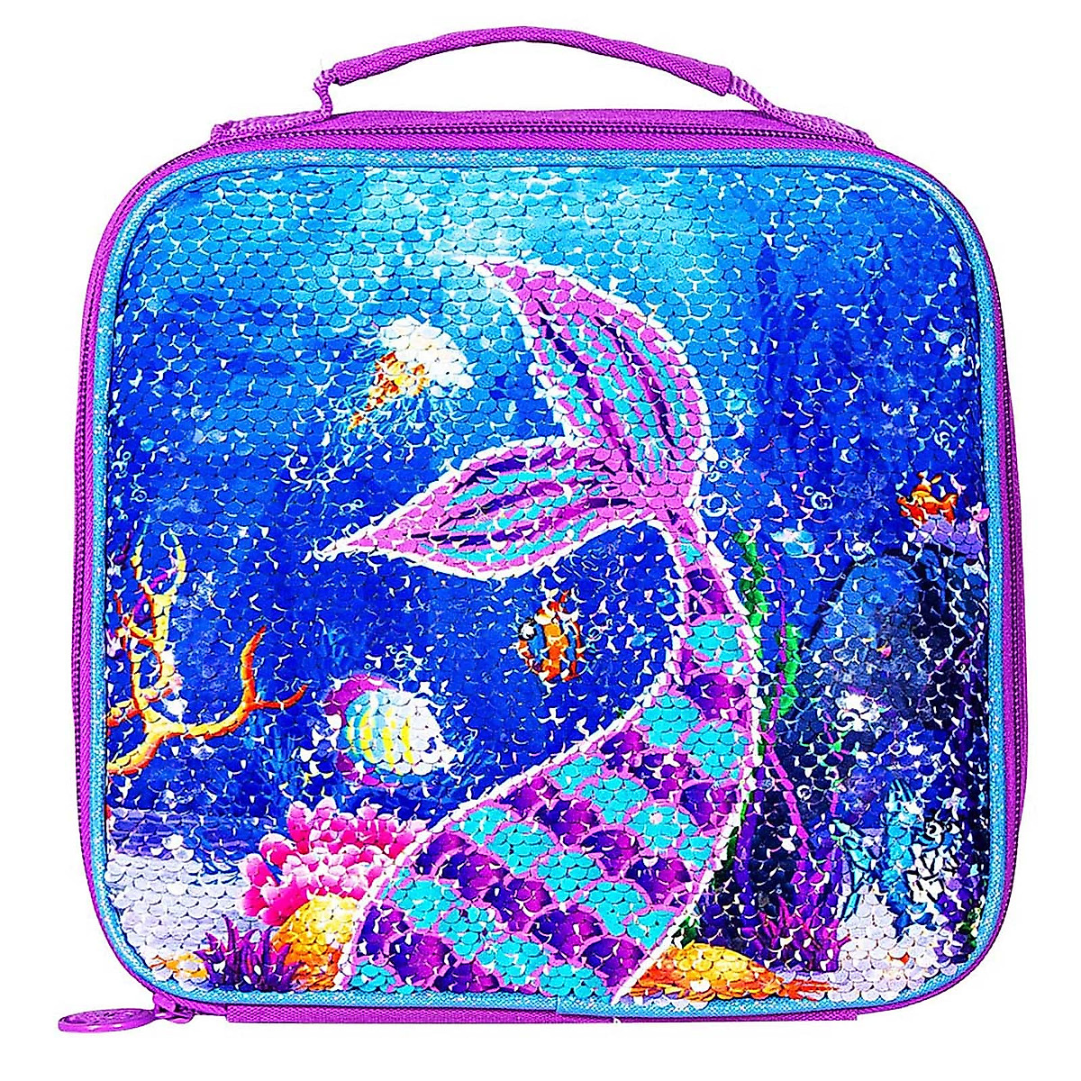 gxtvo Lunch Box for Girls, Mermaid Insulated Bag, Kids Reversible Sequin Flip Color Change