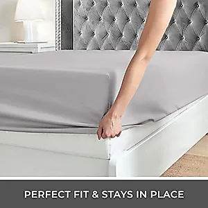 IR Imperial Rooms Twin Fitted Sheet - 16 Inch Deep Pocket Fitted Bed Sheets Twin Size Premium 1800 Soft Microfiber Shrink and Fade Resistant All Around Elastic Fitted Bottom Sheets Only (Grey)