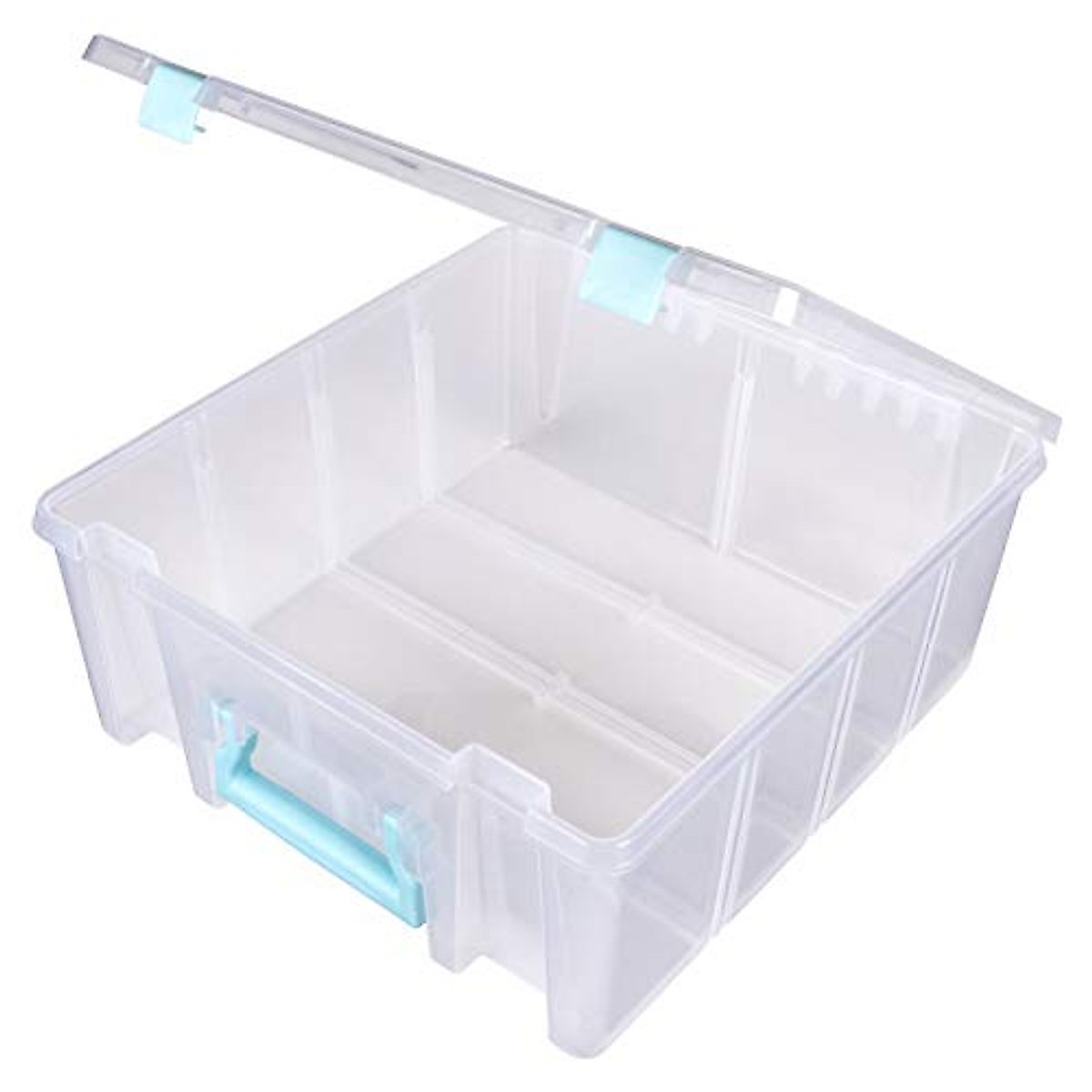 ArtBin 6990SA Super Satchel Double Deep with Removable Dividers, Large Portable Art & Craft Storage with Handle, Translucent/Aqua Mist