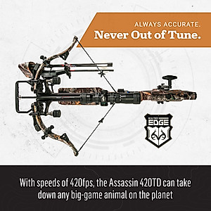 Excalibur Assassin 420 TD Accurate Adjustable Durable Safety Hunting Archery Crossbow - 30 mm Scope Rings, 4 Proflight 18" Arrows, 4-Arrow Quiver Included