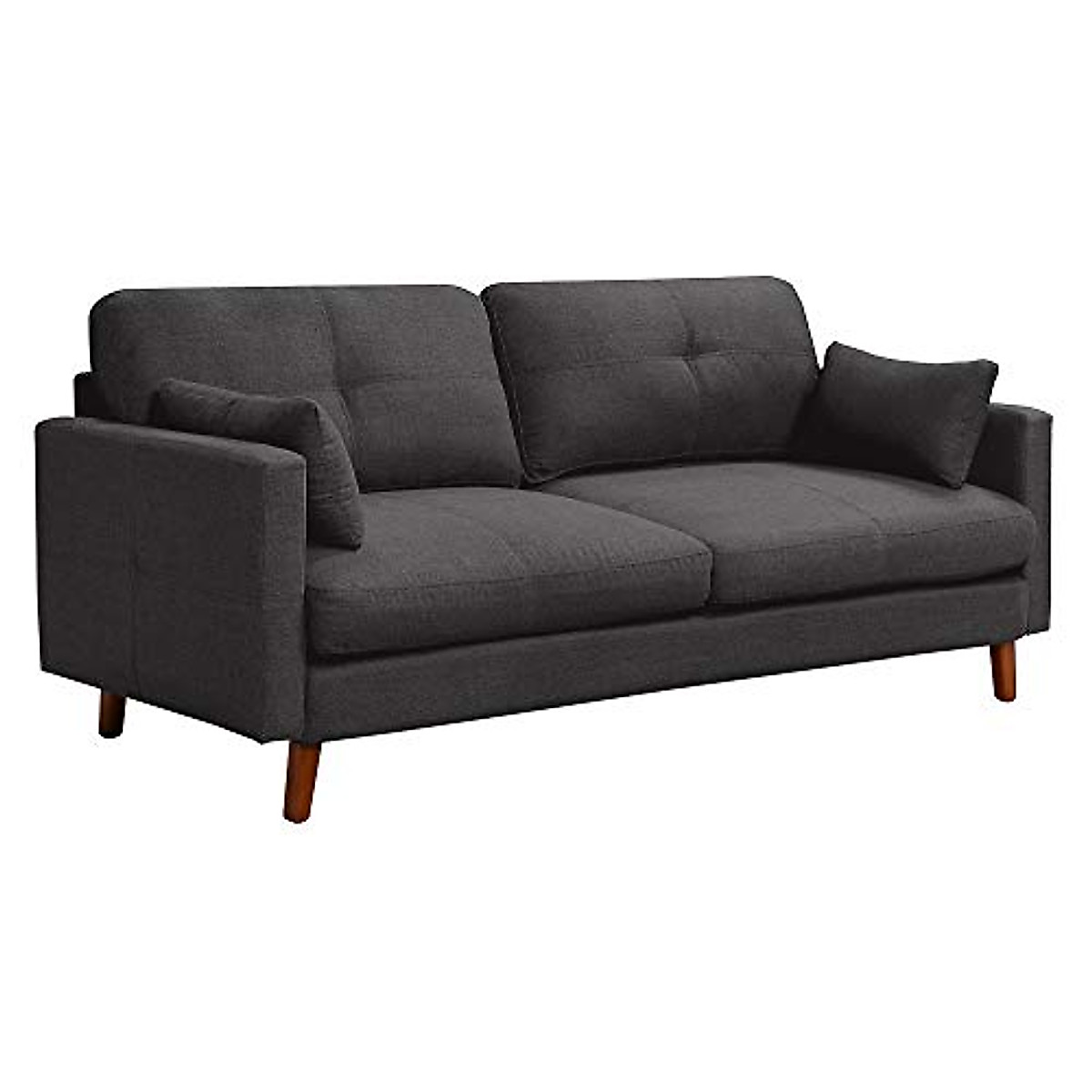 Elle Decor Alix Upholstered Living Room Sofa, Tufted Fabric Couch, Mid-Century Walnut Tapered Footers, 78" Sofa, Charcoal