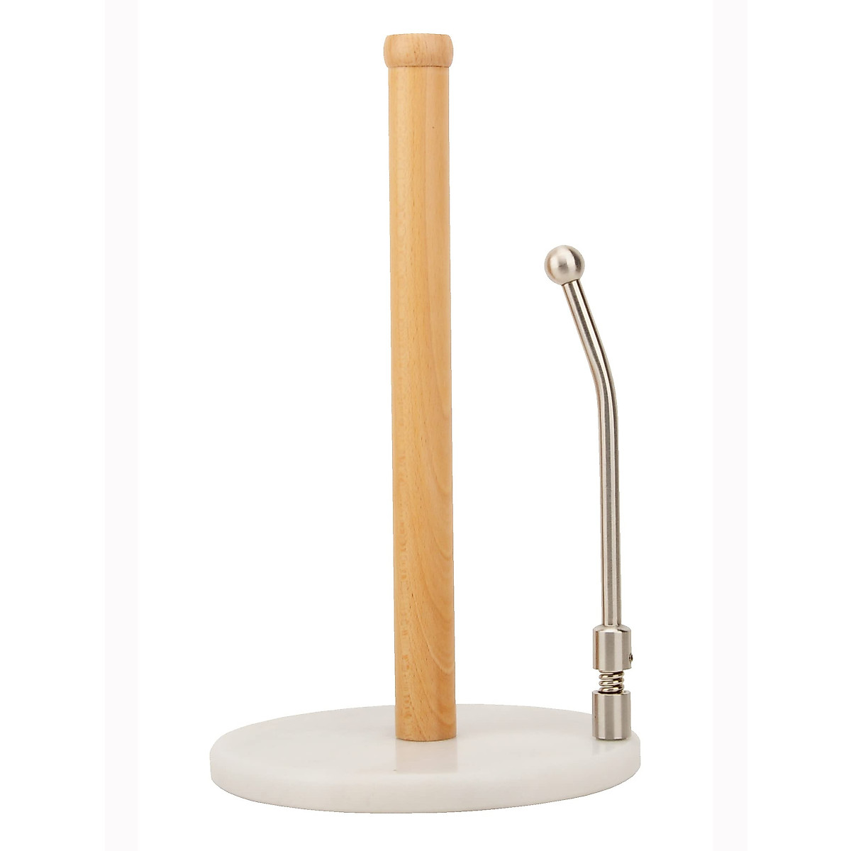 Marble and Wood Paper Towel Holder with Stainless Steel Arm