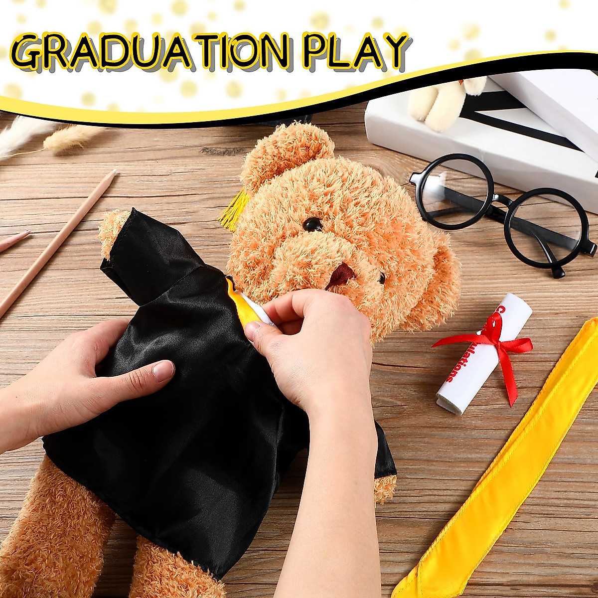 Graduation Bear Clothes Graduation Hat with Yellow Tassel Diploma Gown Outfit Plush Toy Cute Gown Clothes Accessories Fits Most 13 Inch Plush Bear Doll Small Stuffed Animal Graduation Costume