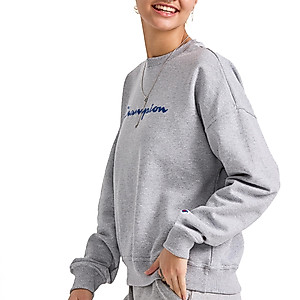 Champion Women's Sweatshirt, Powerblend, Crewneck, Sweatshirt for Women, Script (Reg. or Plus)