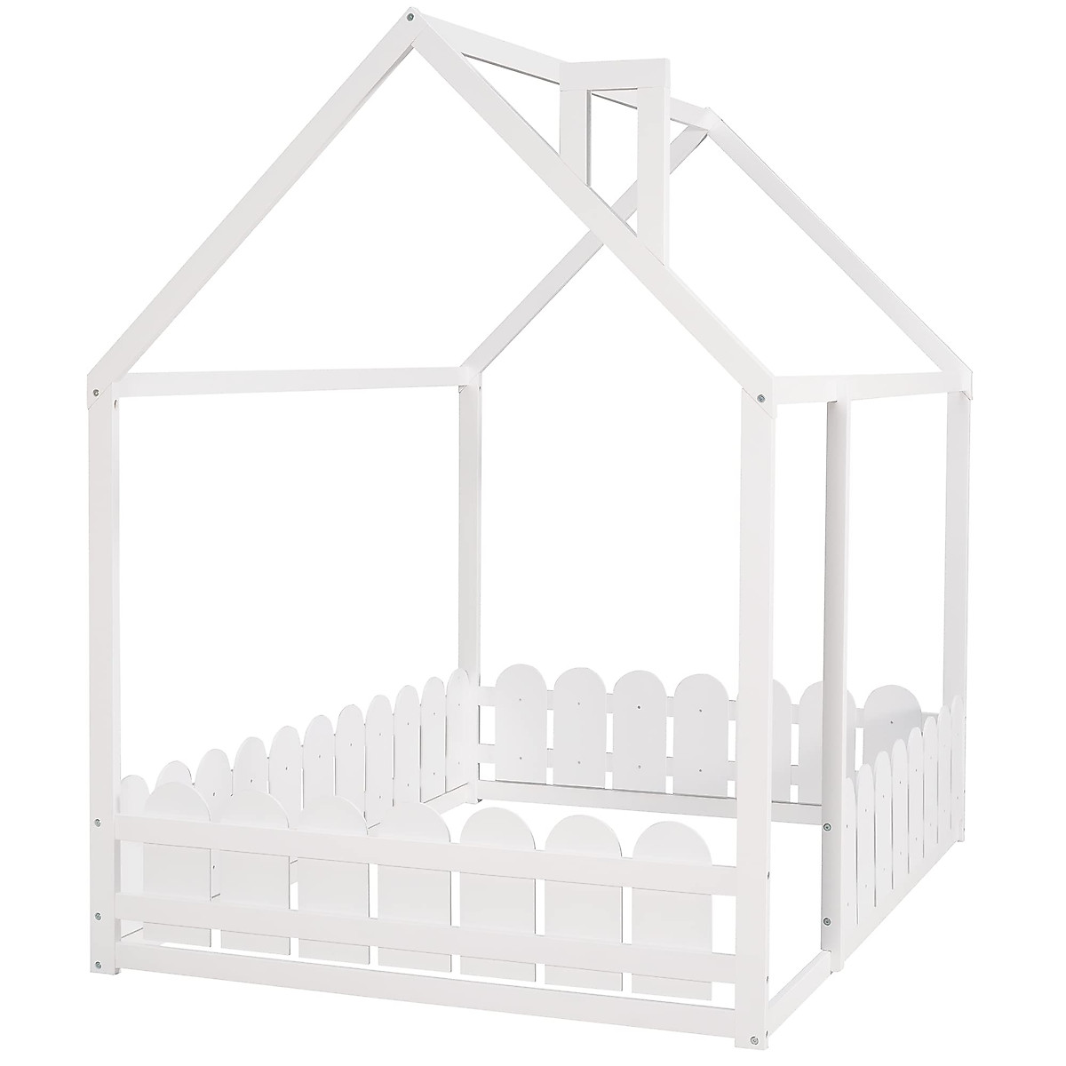 Merax Full Size House Bed Frames Platform Bed with Fence for Boys or Girls, Box Spring Needed(Slats Kit Not Included), White