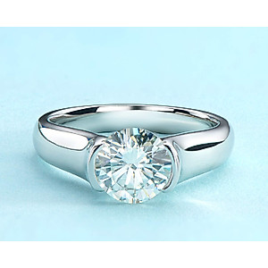 WOAINI Moissanite Rings, 2 Carat Round Cut Moissanite Platinum Plated Sterling Silver Engagement Wedding Ring for Women, Promise Ring for Her, Mother Day