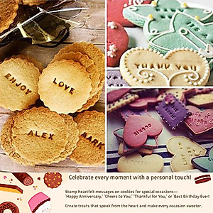 Home-X Cookie Stamps Fondant Letter Stamps - Alphabet, Numbers & Symbols, DIY Fondant Embosser for Cookie & Cake Decorating - 96 Pieces Letter Stamps for Clay with Storage Bag - Pink & Yellow