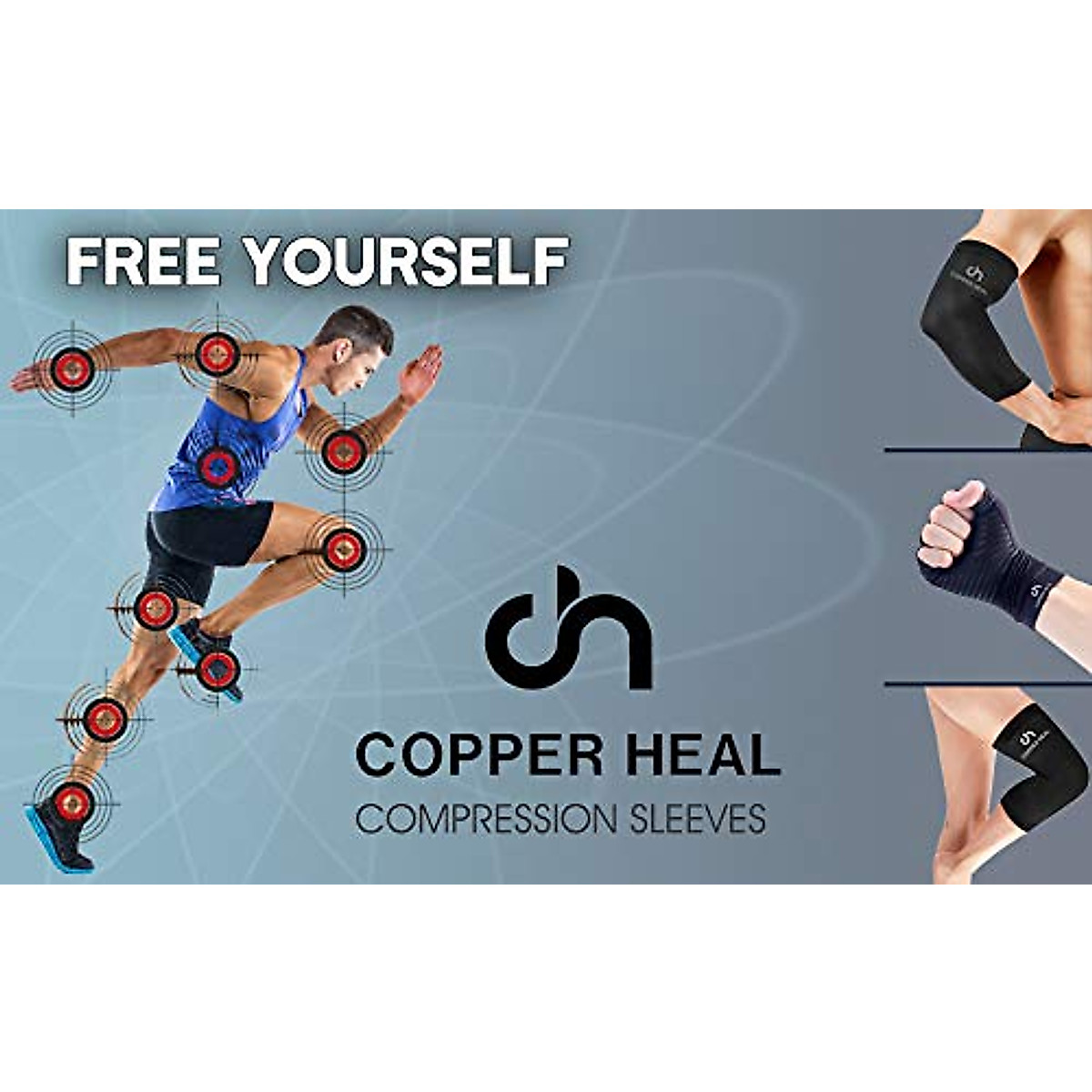 THIGH Compression Recovery Sleeve by COPPER HEAL Recover from Sore Pulled Hamstring Groin Strain Pain Sprains Tendinitis Injury Quadriceps Muscle Tear Quad