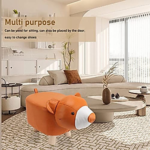 Pwshymi Cute Animal Footstool, Comfortable Small Footstool Wooden Reduce Friction for Entryway (Baby Bear)