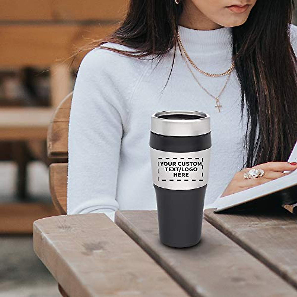 Personalized 16 oz. Insulated Plastic Travel Mugs - 10 Pack - Custom Text, Logo - Stainless Steel