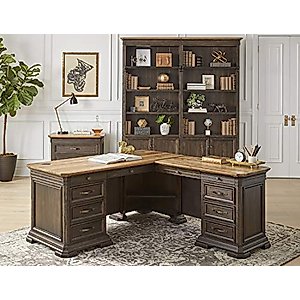 Martin Furniture IMSA684R-KIT Executve L-Desk & Return with Solid Wood Plank Tops, Fully Assembled, Brown