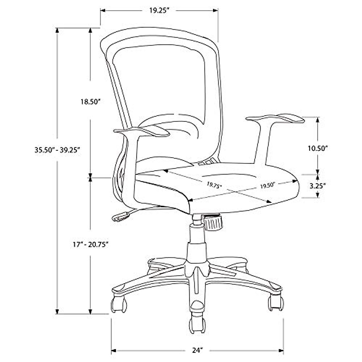 Monarch Specialties I 7265 Office Chair, Adjustable Height, Swivel, Ergonomic, Armrests, Computer Desk, Work, Metal, Mesh, Black, Contemporary, Modern