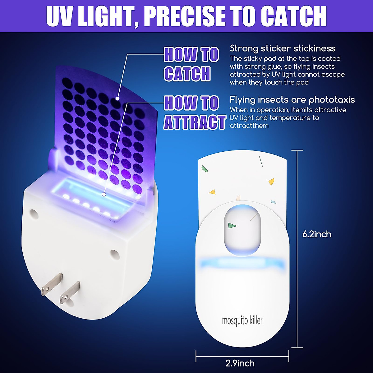 Gnat Trap for House Indoor Flying Insect Trap Bug Catcher Plug in Fly Trap Indoor Mosquito Trap UV Bug Light Bug Catcher with 5 Sticky Bug Trap Boards for Home Office