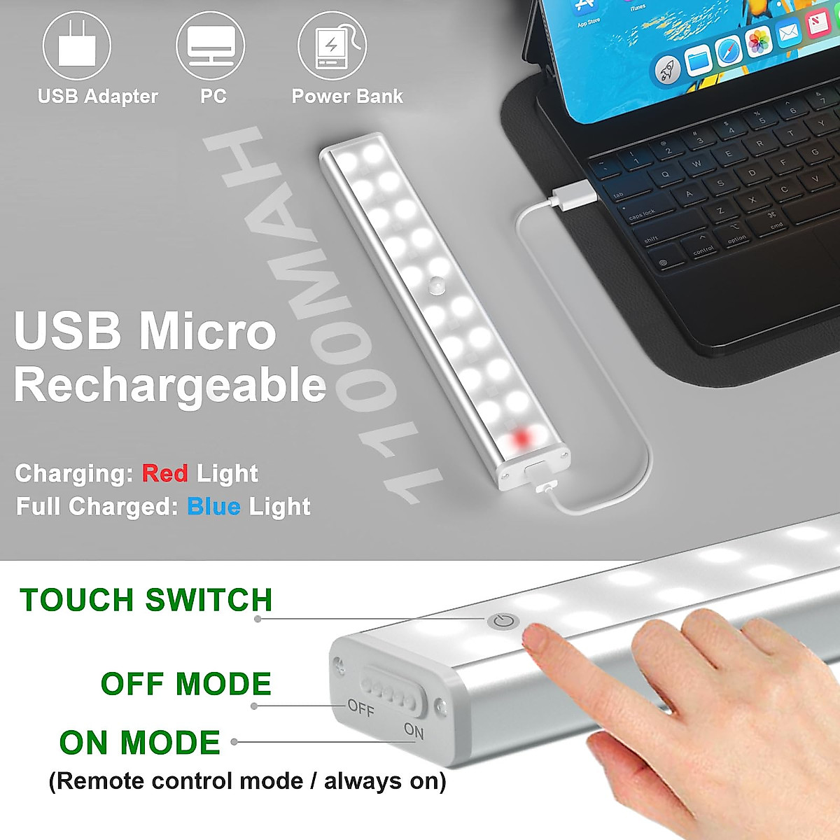 SZOKLED Under Cabinet Lighting Rechargeable 48-LED Wireless Under Cabinet Lights Remote, Kitchen Counter Lights Closet Lights RGB Perfect for Indoor Pantry Display Shelf 15 Color Changing(6 Packs)