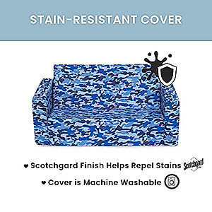 Delta Children Cozee 2-in-1 Extra Wide Convertible Sofa to Lounger-Comfy Flip Open Couch/Sleeper for Kids, Blue Camo