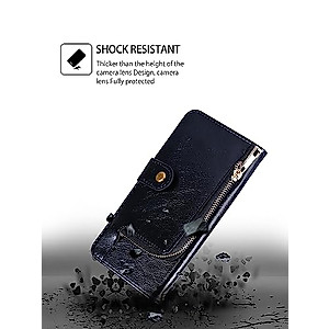 Arseaiy Case for Oppo Reno 6 Pro 5G（MediaTek） Flip Phone Case PU Leather Zipper Pocket Wallet Case Cover with Card Holder Kickstand Shell Black