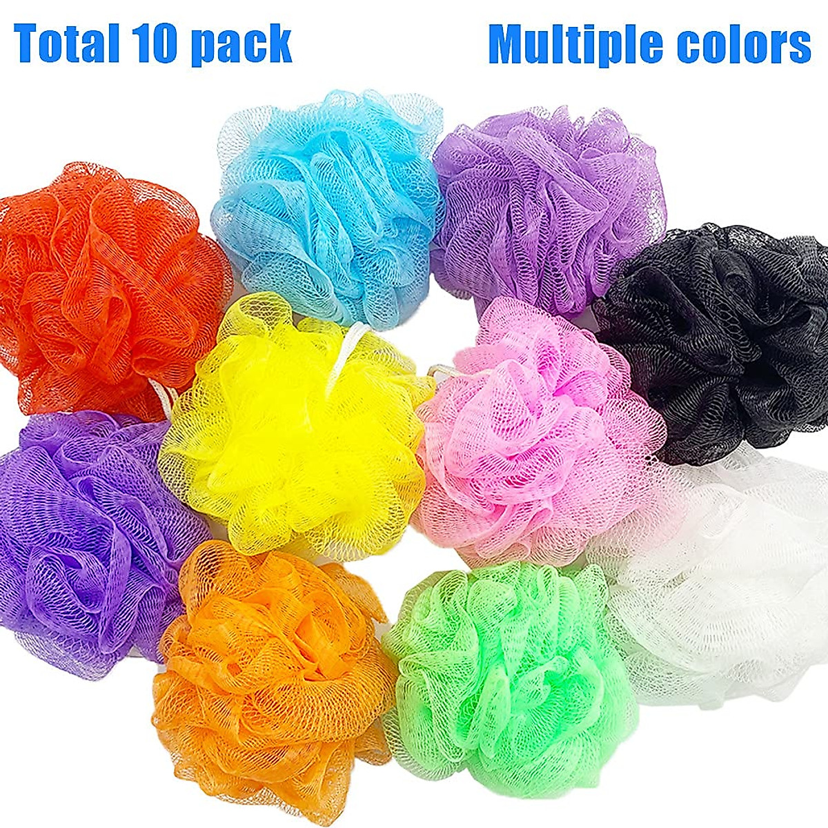 10 Pack Bath Loofah Sponges,Mesh Shower Pouf Balls,Exfoliating Scrubber for Kids Women Men Body Wash,Random Color
