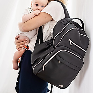 KeaBabies Large Waterproof Diaper Backpack - Vegan Leather, Stylish, Multifunctional Baby Diaper Bags, Travel Back Pack, Maternity Baby Changing Bags, Unisex Nappy Changing Bag, Black Diaper Backpack