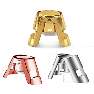 3-PACK BarBinge Champagne Cork Stopper Cap Portable Sparkling Wine Bottle Prosecco Cava Stainless Steel Sealer Plug Clamps Bar Kitchen Gadget