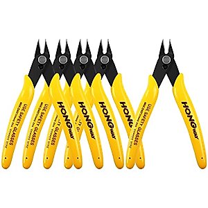 HongWay 5pcs Micro Flush Cutters, Wire Cutter with Internal Spring, Diagonal Cutters for Electronics, Heating Wire, Model Sprue, Soft Copper Wire Snips, 5 inches, Yellow
