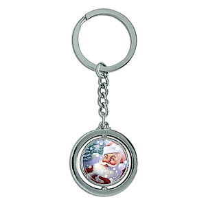 GRAPHICS & MORE Christmas Holiday Santa Catching Snowflakes Keychain Spinning Round Chrome Plated Metal