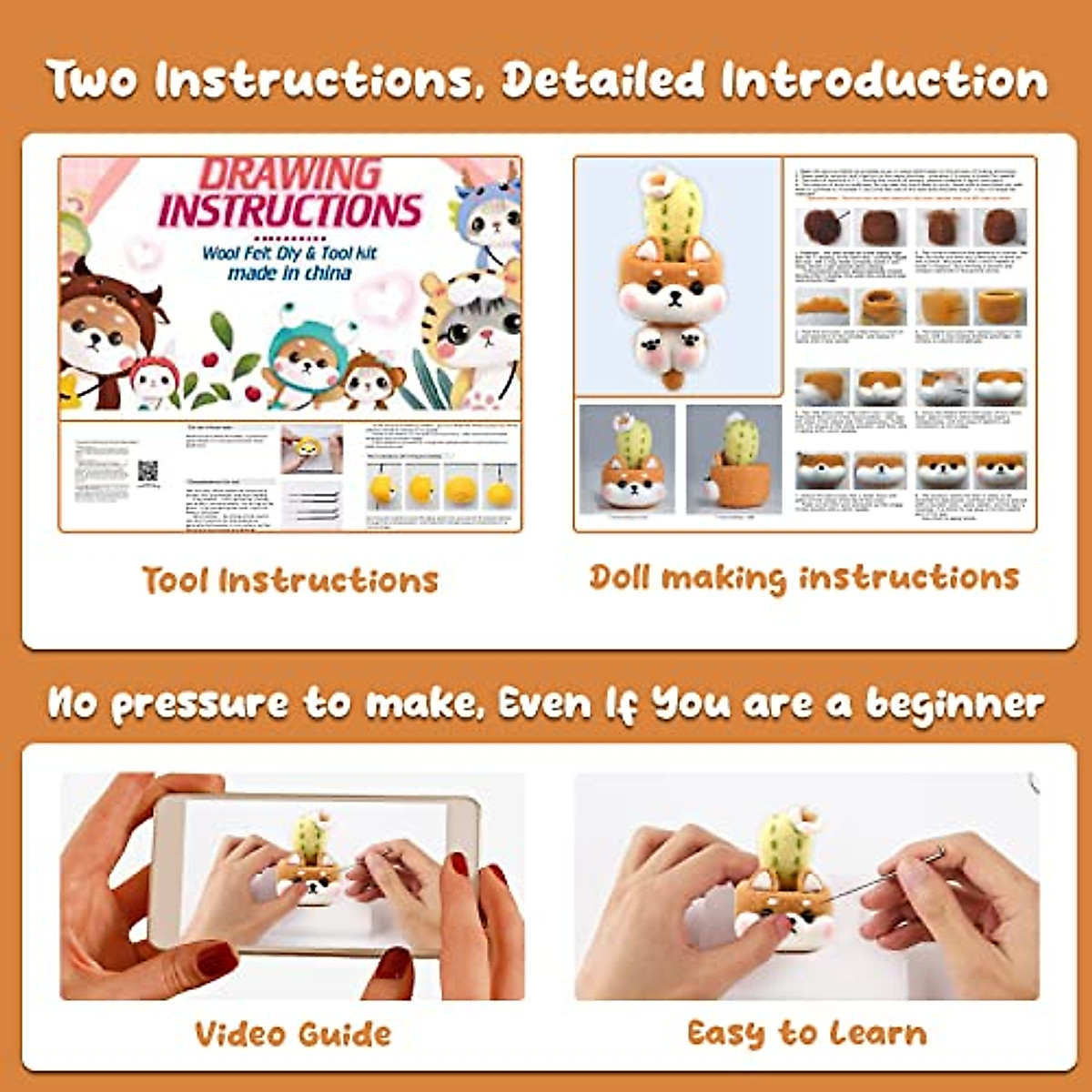 Needle Felting Beginner Kit, Needle Felting Kit, Needle Felting Starter Kit with Basic Felt Tools, Needle Felting Supplies with Foam Mat Felting Needles Wool Roving for DIY Crafts(Shiba Inu)