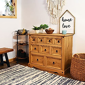 Sunnydaze 39.75-Inch W Solid Pine 9-Drawer Chest of Drawers - For Living or Dining Room - Light Brown
