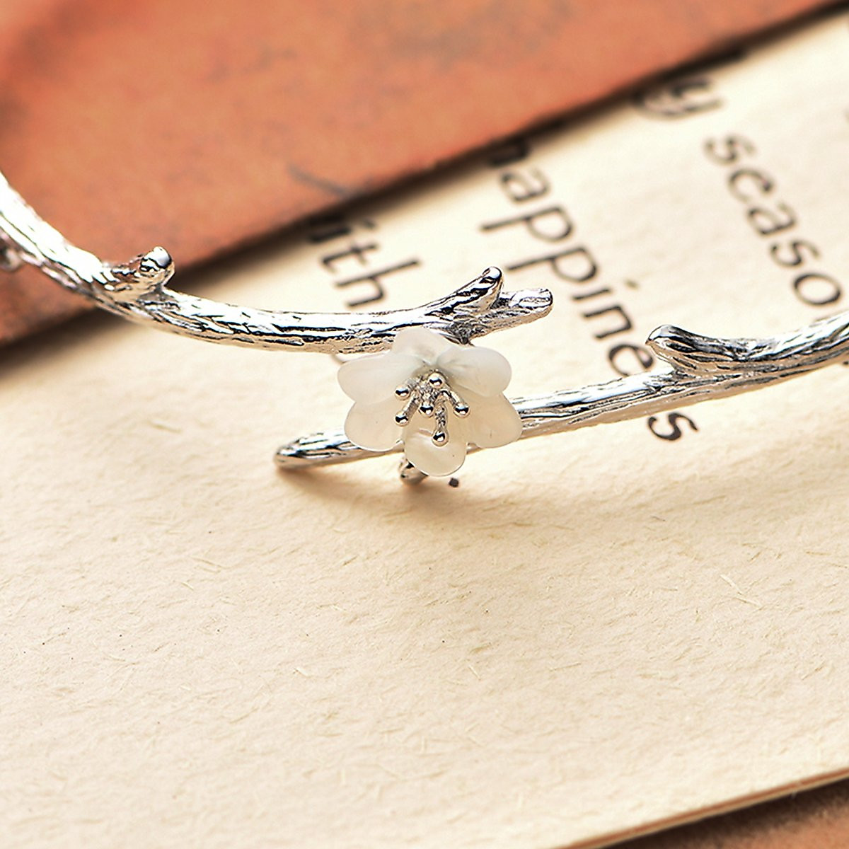 Jewever 925 Sterling Silver Original Sakura Opening Bracelet Adjustable White Shell Carving Flower For Women Jewelry Gift