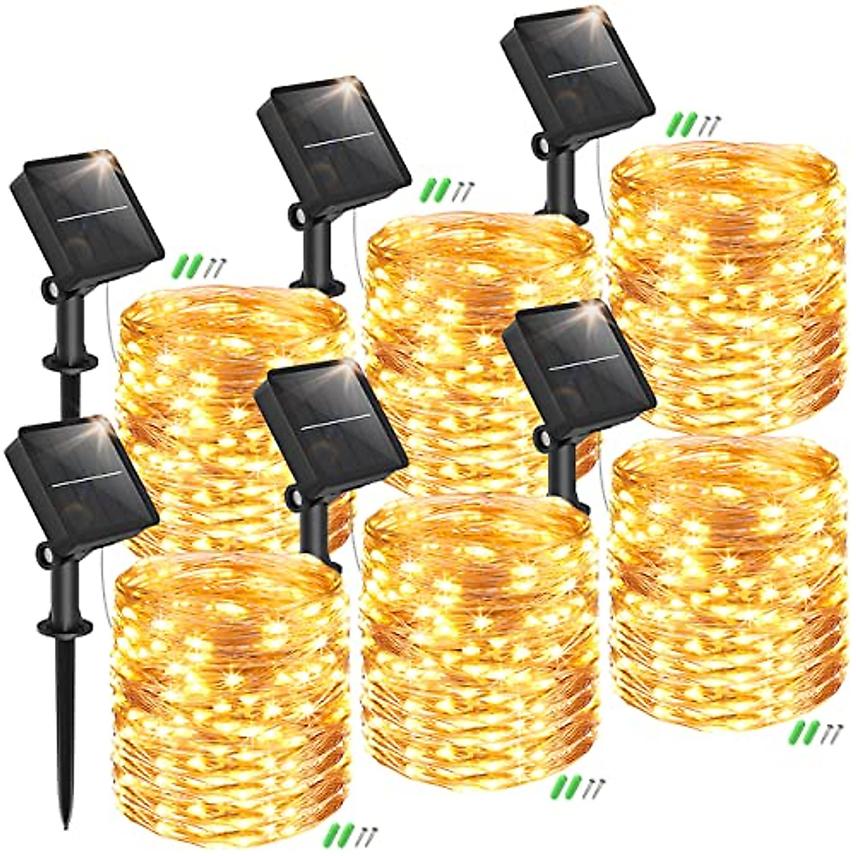 6 Pack Solar String Lights Outdoor Waterproof Total 240FT 720 LED Solar Fairy Lights 8 Modes Copper Wire Twinkle Lights for Patio Yard Trees Garden Christmas Decorations Wedding Party(Warm White)